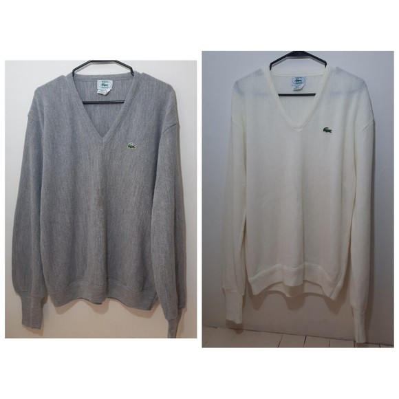 Izod Lacoste | Sweaters | Lot Of 2 Vintage Izod Lacoste V Neck Sweater Orlon Acrylic Usa Grey Xl ...